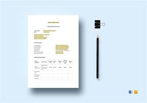 Construction Quotation Template In Word Apple Pages