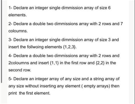 Solved 1 Declare An Integer Single Dimmission Array Of Size