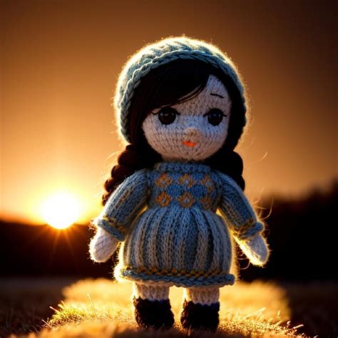 Premium Photo Knitted Doll In Sunset