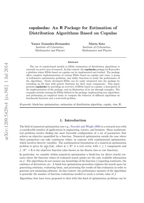 Pdf Copulaedas An R Package For Estimation Of Distribution Algorithms Based On Copulas