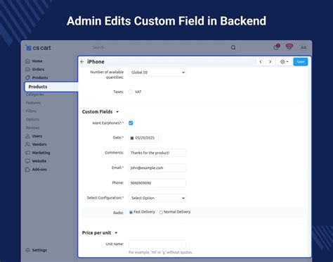 CS Cart Product Custom Option Custom Fields For CS Cart
