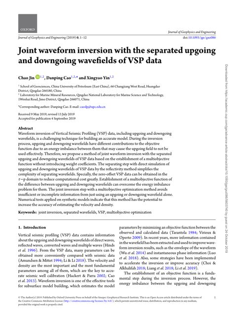 Pdf Joint Waveform Inversion With The Separated Upgoing And Downgoing Wavefields Of Vsp Data