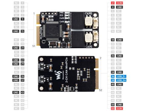 Waveshare CH CAN MiniPCIe Une carte mini PCIe CAN Bus isolée pour Raspberry Pi CM et hôtes