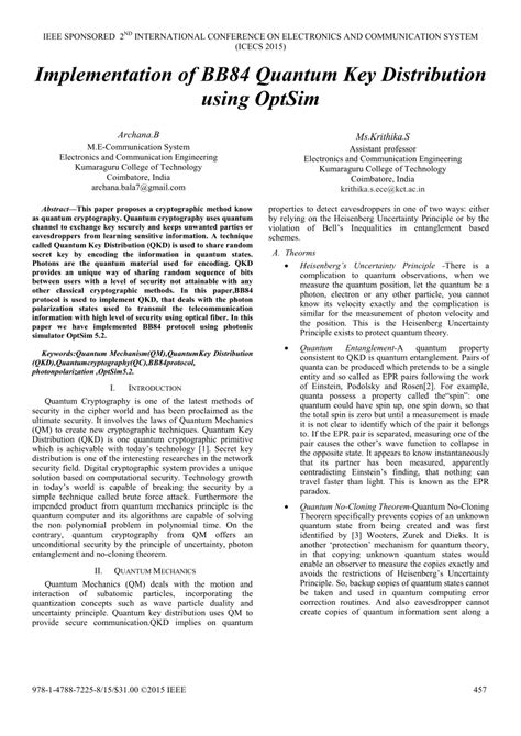 pdf implementation of bb84 quantum key distribution using optsim