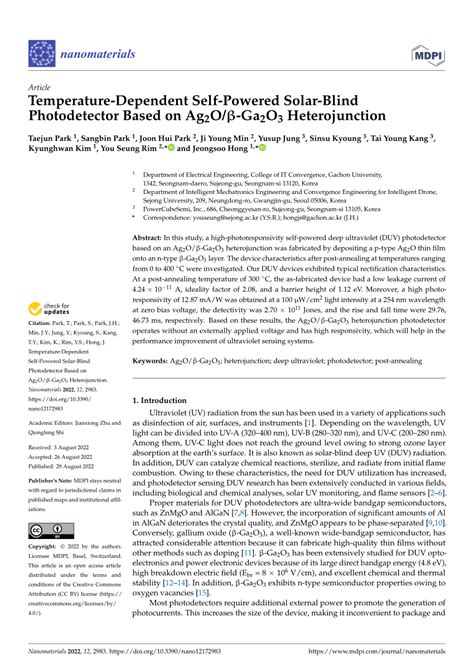 Pdf Temperature Dependent Self Powered Solar Blind Photodetector Based On Ag2oβ Ga2o3