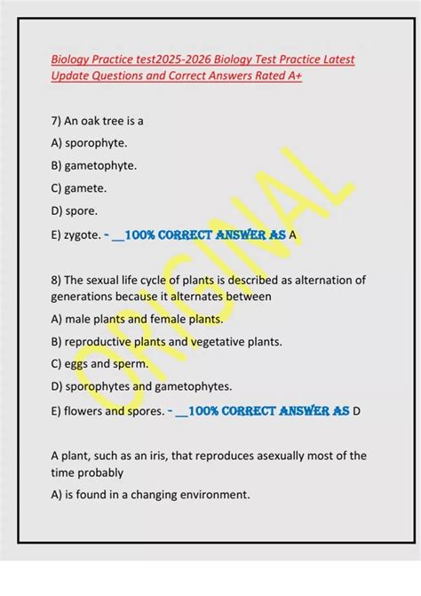 Biology Practice Test Biology Test Practice Latest Update Questions And