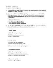 Deductive Arguments HUMN E WW S Assignment Deductive Arguments Carefully Read Key