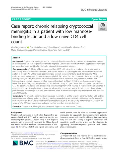 Pdf Case Report Chronic Relapsing Cryptococcal Meningitis In A