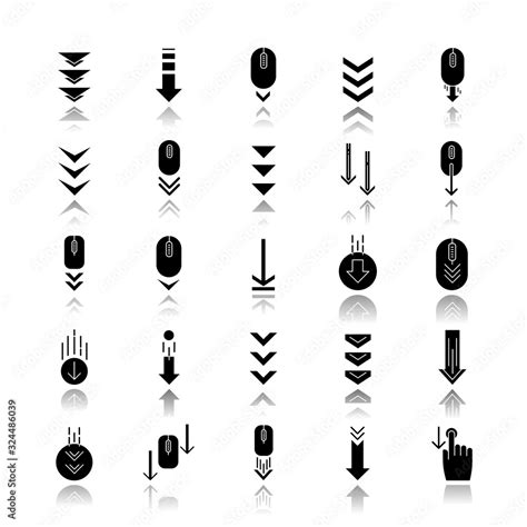 Scroll Down Drop Shadow Black Glyph Icons Set Internet Page Browsing And Download Indicators