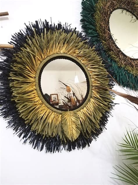 Raffia Mirror Single Round Raffia Mirror Boho Mirror Wall Decoration Bohemaian Decoration