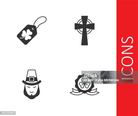 클로버 클로버 트레포일 잎 태그 레프러콘 켈트 십자가 아이콘으로 메달을 설정합니다 벡터 3에 대한 스톡 벡터 아트 및 기타 이미지 Istock