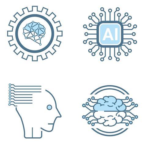 Four Ai Icon Smart Ai And Robotic And Cloud Computing Network Digital Ai Technology Vector
