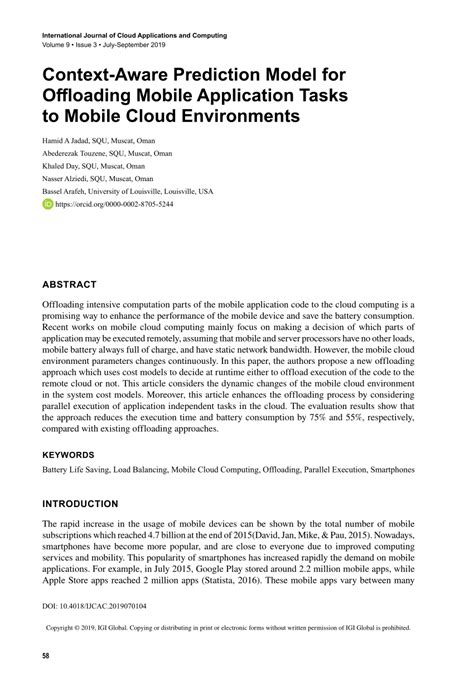 Pdf Context Aware Prediction Model For Offloading Mobile Application