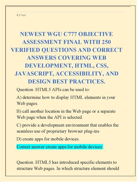 Newest Wgu C777 Objective Assessment Final With 250 Verified Questions And Correct Answers