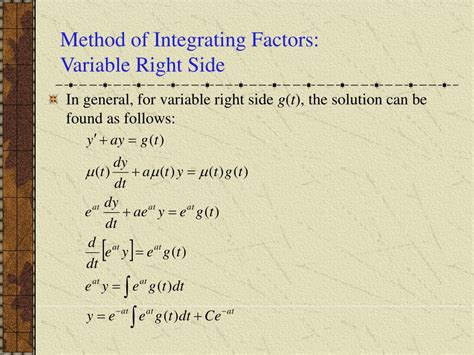 Ppt Ch 2 1 Linear Equations Method Of Integrating Factors Powerpoint Presentation Id 687989