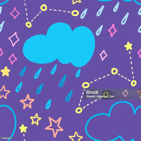 푸른 구름과 별하늘의 매끄러운 아기 패턴 직물 직물에 대한 귀여운 만화 유치한 우주 배경 디자인 벡터 일러스트레이션 0명에 대한 스톡 벡터 아트 및 기타 이미지 Istock