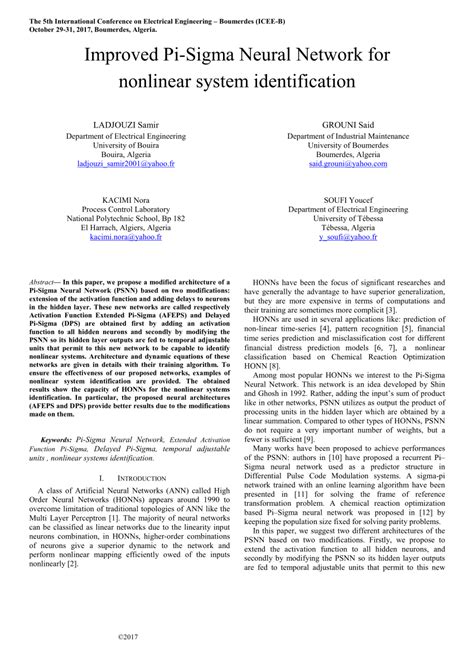 Pdf Improved Pi Sigma Neural Network For Nonlinear System Identification
