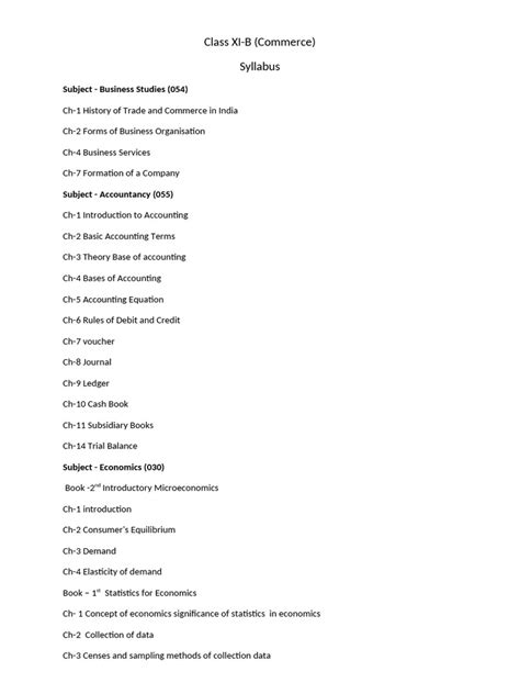 Class Xi Commerce Syllabus Half Yearly Pdf