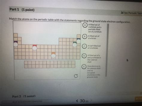 Solved Part 1 1 Point Hl See Periodic Table Match The