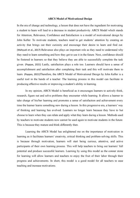 Arcs Model Of Motivational Design Arcs Model Which Stands For