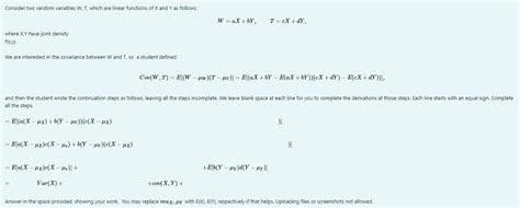 Solved Consider Two Random Variables Wt Which Are Linear