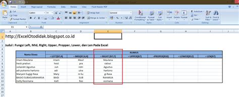 Fungsi Left Right Mid Upper Propper Lower Dan Len Pada Excel Belajar Microsoft Office Excel