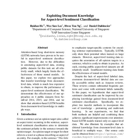 Exploiting Document Knowledge For Aspect Level Sentiment Classification