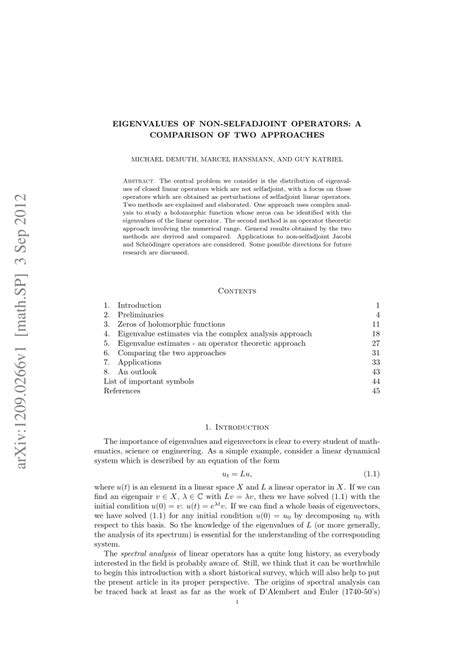 Pdf Eigenvalues Of Non Selfadjoint Operators A Comparison Of Two Approaches