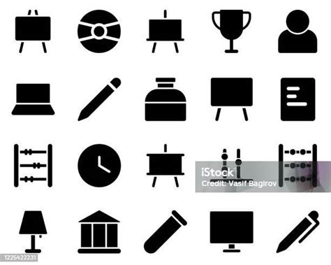 학교 및 교육 아이콘 설정 연필 간단한 학습 아이콘의 벡터 그림 집합입니다 요소 프리젠 테이션 데모 대학 개체 그룹에 대한 스톡