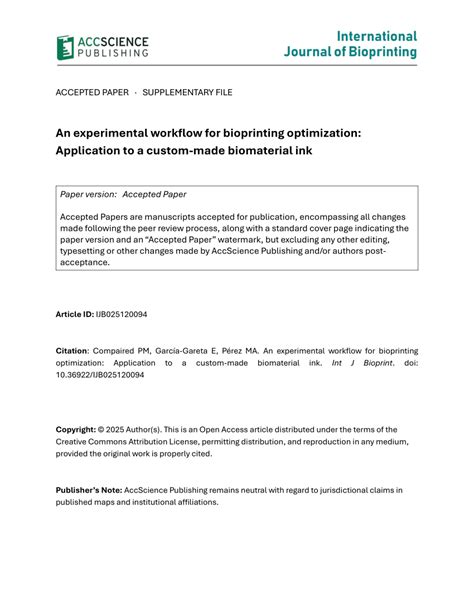 Pdf An Experimental Workflow For Bioprinting Optimization Application To A Custom Made