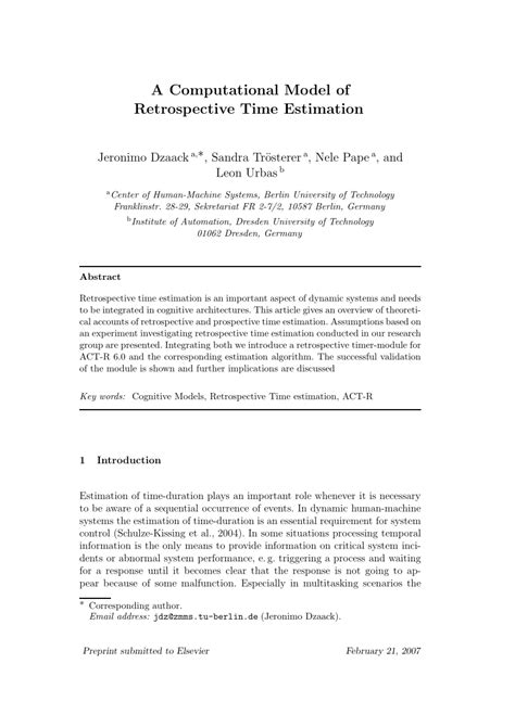 Pdf A Computational Model Of Retrospective Time Estimation