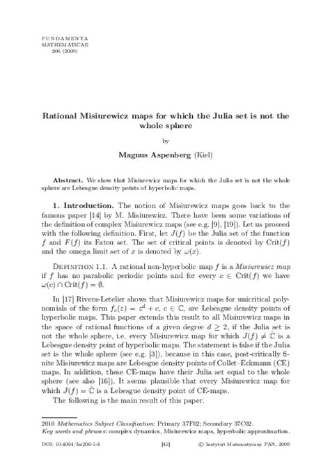 Pdf Rational Misiurewicz Maps For Which The Julia Set Is Not The Whole Sphere Magnus