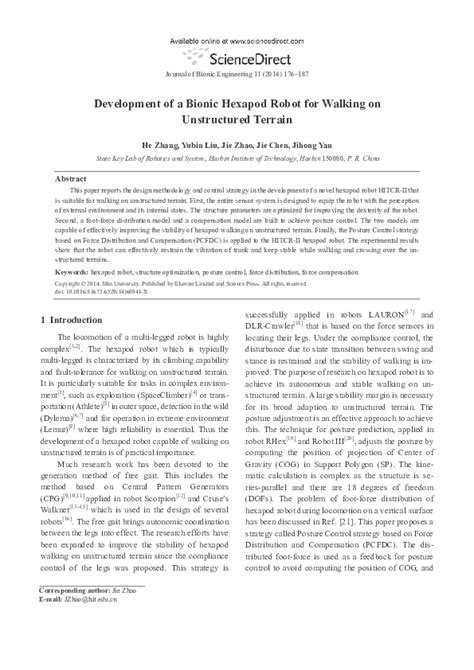 Pdf Development Of A Bionic Hexapod Robot For Walking On Unstructured