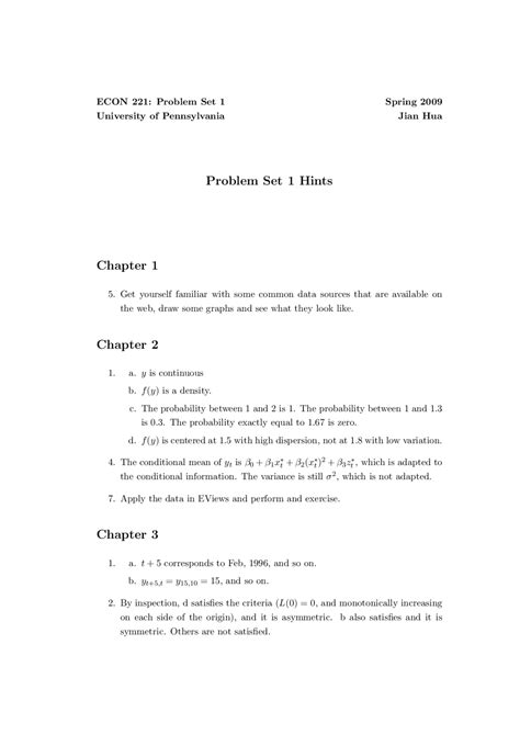 Problem Set 1 For Econometric Forecasting Econ 221 Docsity