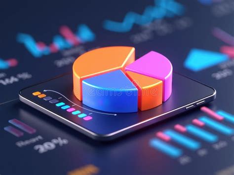 A 3d Icon Of A Pie Chart With Glowing Segments In Corporate Colors Hovering Over A Sleek