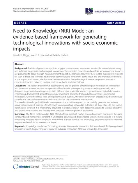 PDF Need To Knowledge NtK Model An Evidence Based Framework For Generating Technological