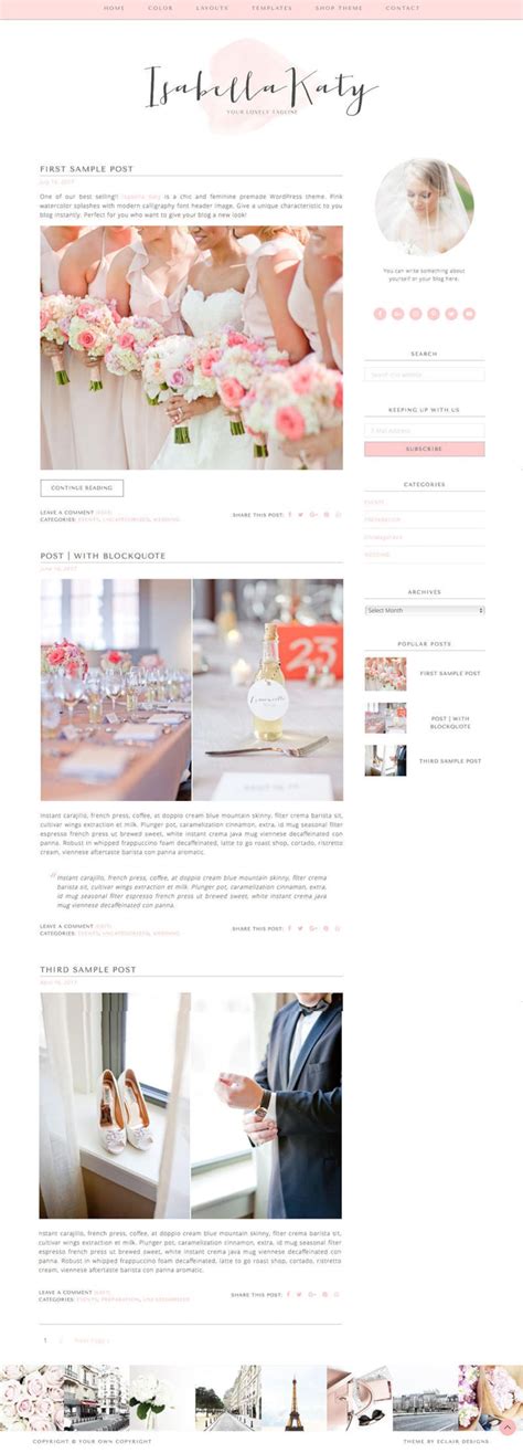 Wordpress Theme Responsive Blog Design Isabella Etsy