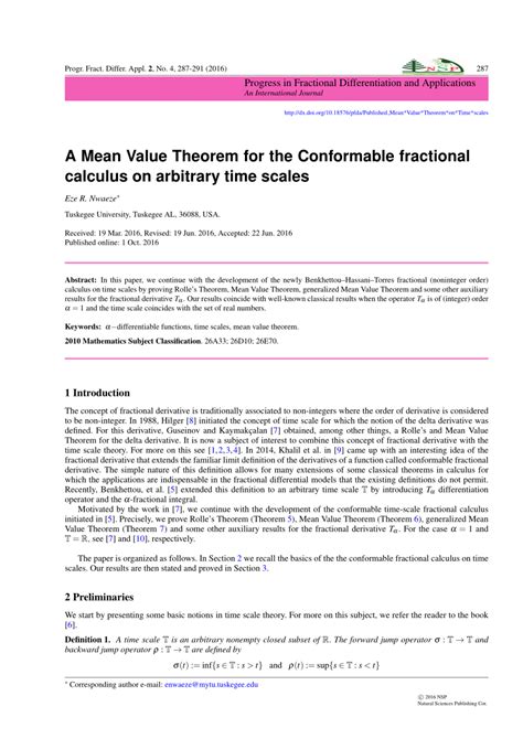 Pdf A Mean Value Theorem For The Conformable Fractional Calculus On Arbitrary Time Scales