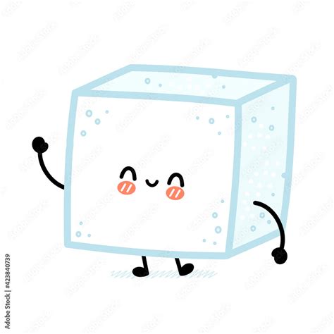 Cute Funny Happy Sugar Piece Cube Character Vector Flat Line Cartoon Kawaii Character