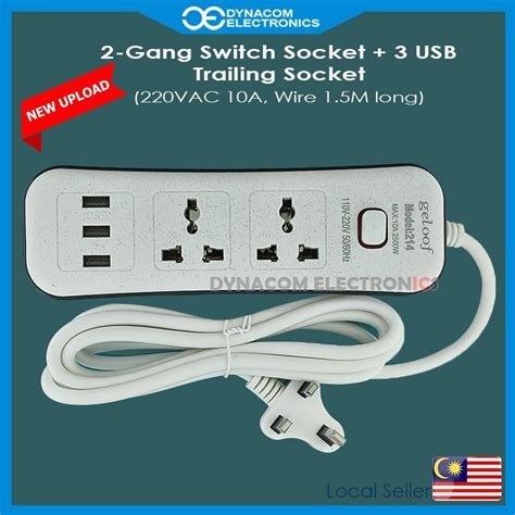 2 Gang Switch Socket 3 Usb Port Power Socket 220vac 10a Wire 1 5m Long [wayer Soket] Shopee