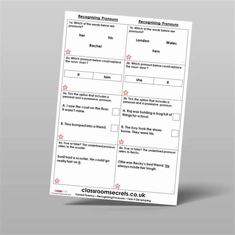 Year 4 Recognising Pronouns Varied Fluency Resource Classroom Secrets