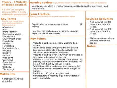 A Level Revision Retrieval Design And Technology Viability Of Design Teaching Resources