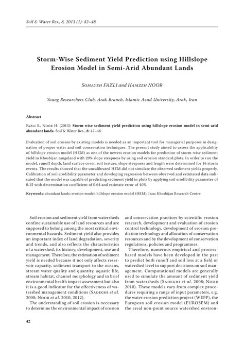Pdf Storm Wise Sediment Yield Prediction Using Hillslope Erosion Model In Semi Arid Abundant Lands
