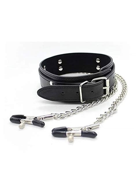 Leather Necklace With Nipple Forceps Chain Cutting Bdsm Bonding Equipment Female Sex Toy