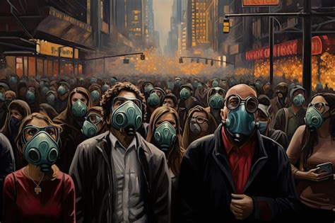 premium ai image people in gas masks in new york city usa 3d rendering celebrate resilience