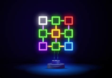 Premium Vector Blockchain Cube Chain Symbol On Square Code Big Data Flow Information Blue Neon