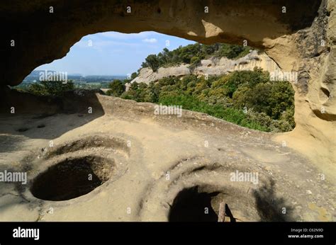 Troglodyte House Cave Dwellings And Rock Cut Silos Or Storage Jars At