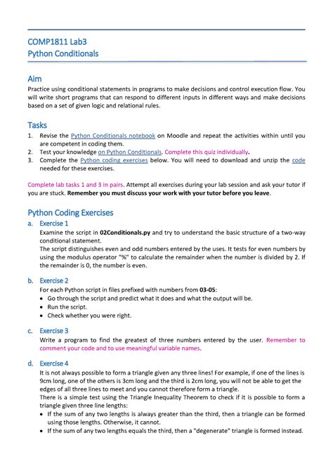 03 Lab Comp1811 Python Conditionals Comp 1811 Lab 3 Python