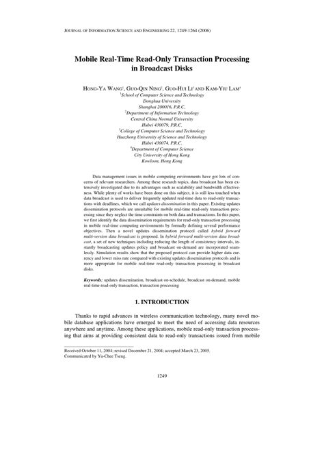 Pdf Mobile Real Time Read Only Transaction Processing In Broadcast Disks