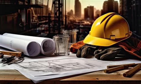 Building Construction Blueprints And Hard Hat Stock Illustration Illustration Of Structure